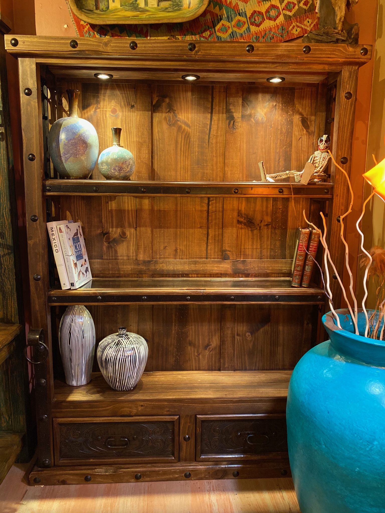 Hacienda XL Tooled Leather Bookcase - The Rustic Gallery