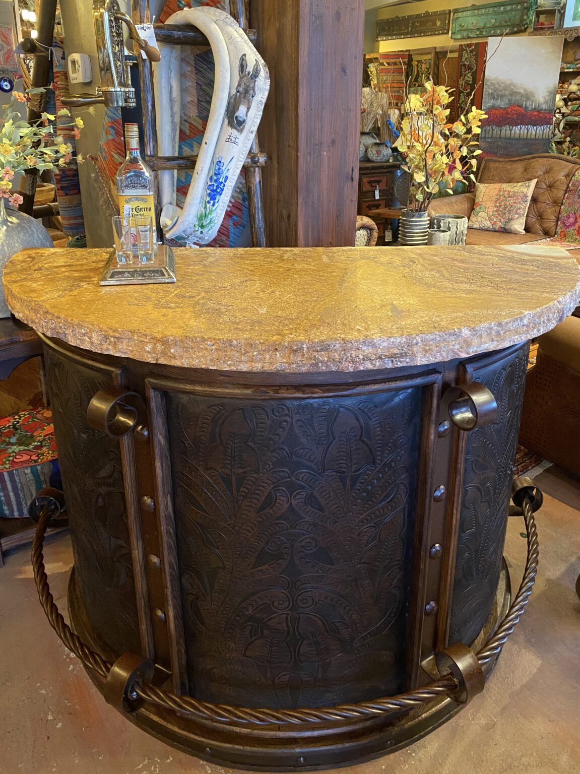 Half Moon Onyx Top & Tooled Leather Bar - The Rustic Gallery